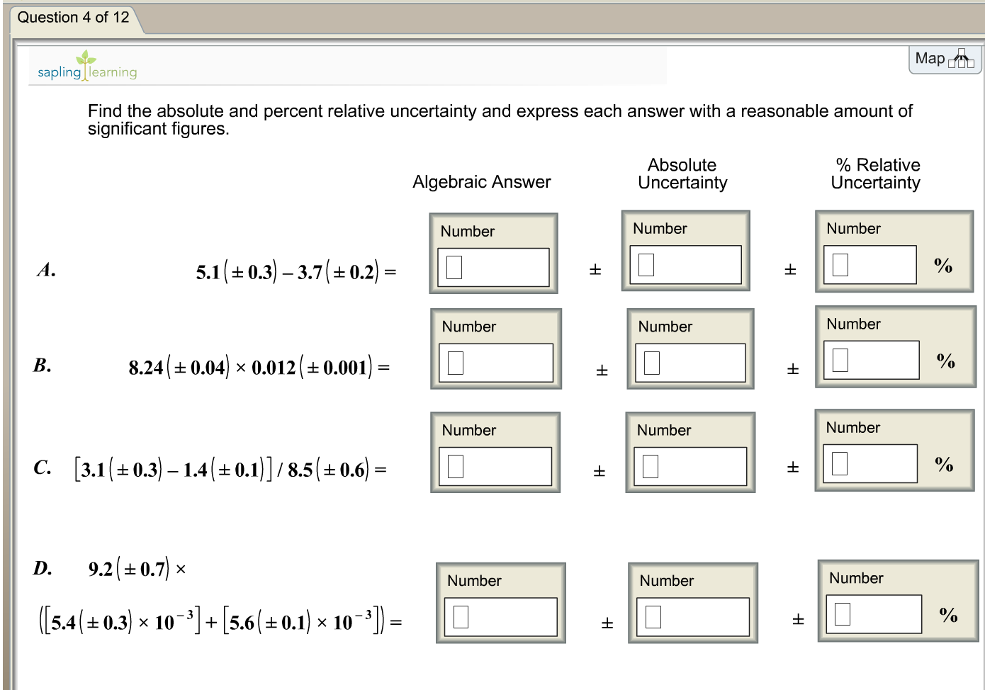 Solved Find the absolute and percent relative uncertainty | Chegg.com