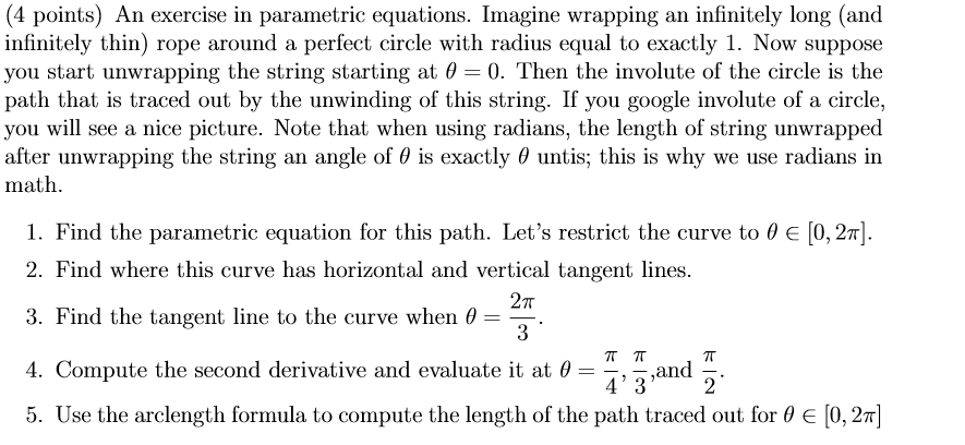 Solved (4 points) An exercise in parametric equations. | Chegg.com