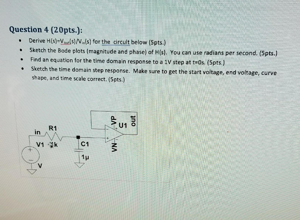 Solved Question 4 (20pts.) Derive H(s)=Vt(s)/V (s) for the | Chegg.com