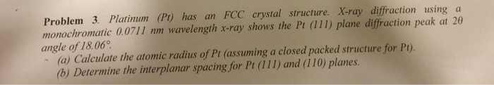 Solved Platinum (Pi) has an FCC crystal structure. X-ray | Chegg.com