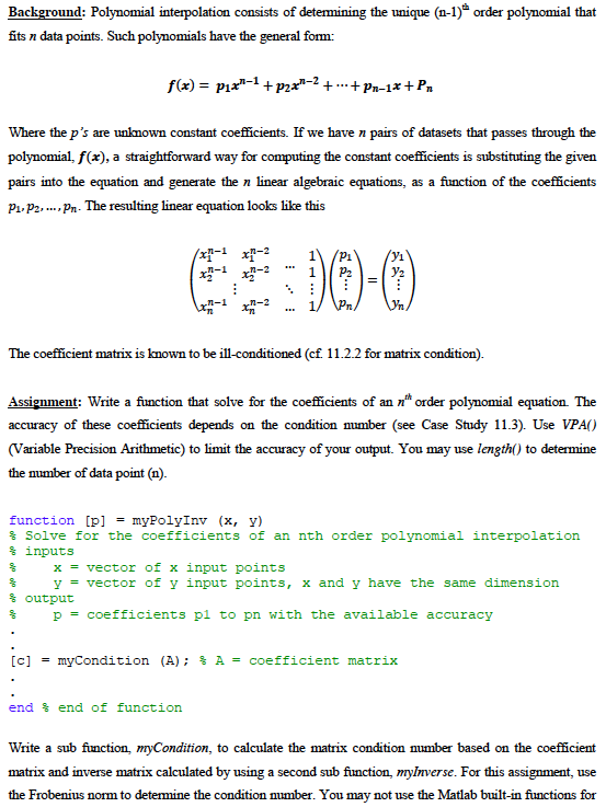 Background: Polynomial interpolation consists of | Chegg.com