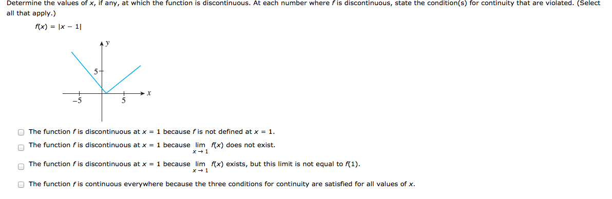 Solved Determine the values of x, if any, at which the | Chegg.com
