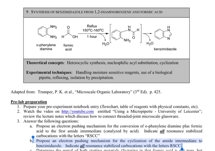 Solved 9. SYNTHESIS OF BENZIMIDAZOLE FROM 1,2-DIAMINOBENZENE | Chegg.com