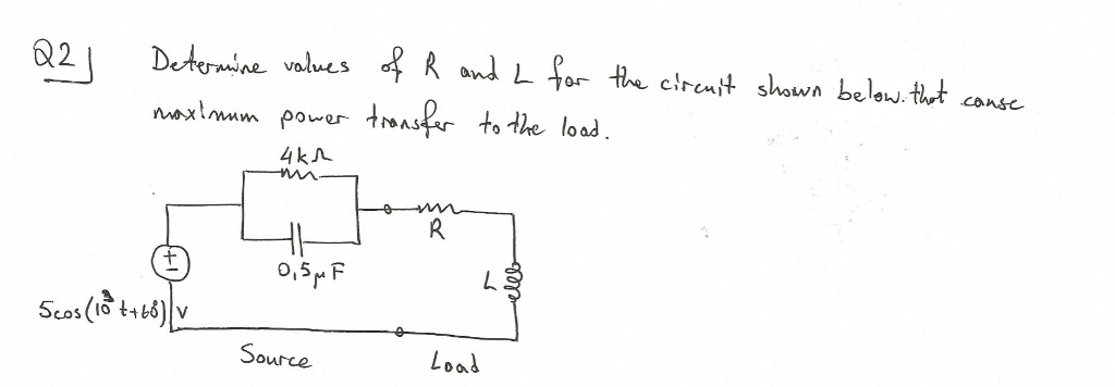 Solved Determine values of R and L for the circuit shown | Chegg.com