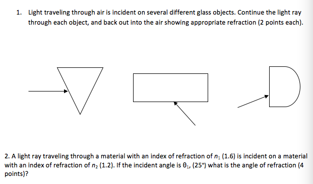 Solved 1. Light traveling through air is incident on several | Chegg.com