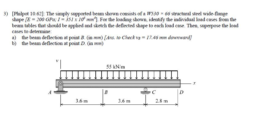 Solved The simply supported beam shown consists of a W530 | Chegg.com