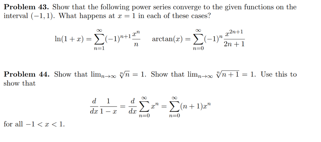Solved Problem 43. Show that the following power series | Chegg.com