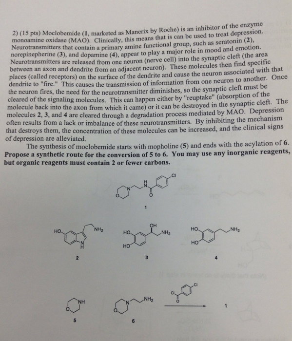Solved: Moclobemide (1. Marketed As Manerix By Roche) Is A... | Chegg.com