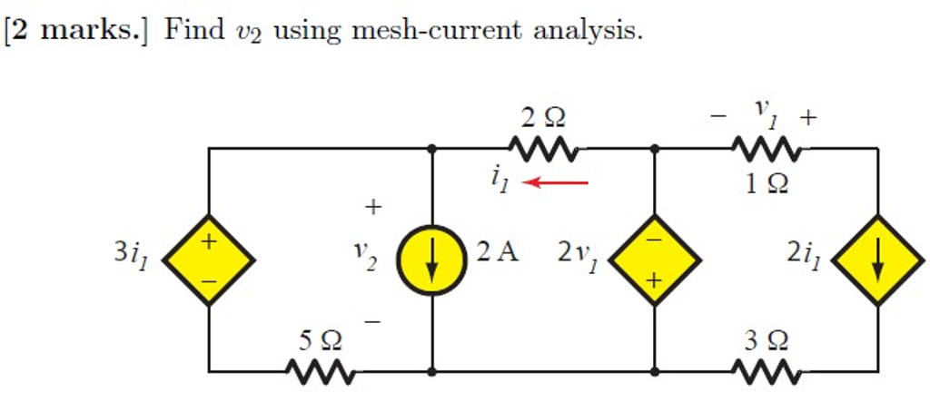 Solved Find v_2 using mesh-current analysis. | Chegg.com