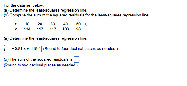Solved For the data set below, Determine the least-squares | Chegg.com