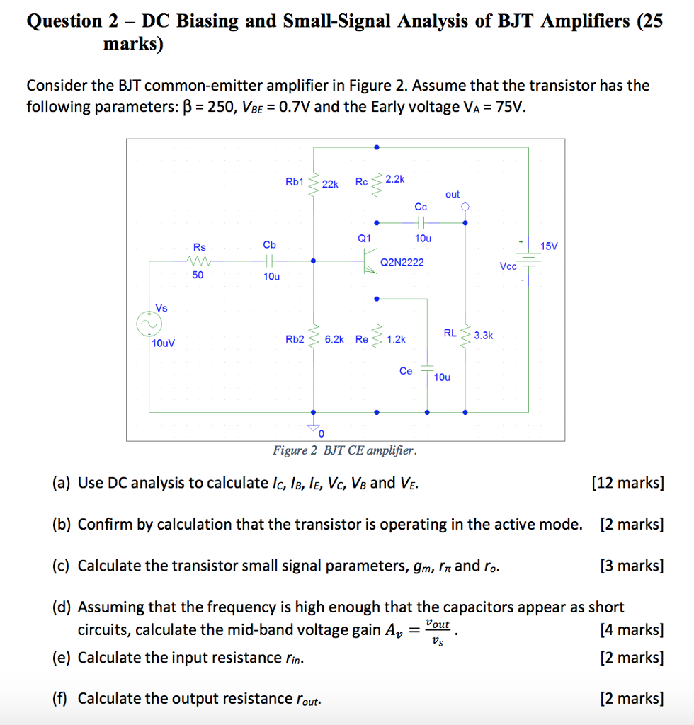 Solved Question 2 - DC Biasing and Small-Signal Analysis of | Chegg.com