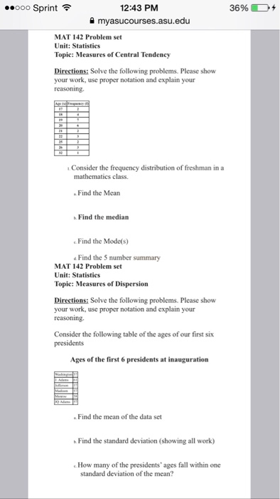 Solved ..ooo Sprint令 36% 12:43 PM a myasucourses.asu.edu MAT | Chegg.com