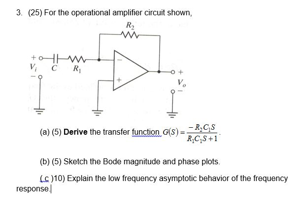 Solved For the operational amplifier circuit shown, Derive | Chegg.com
