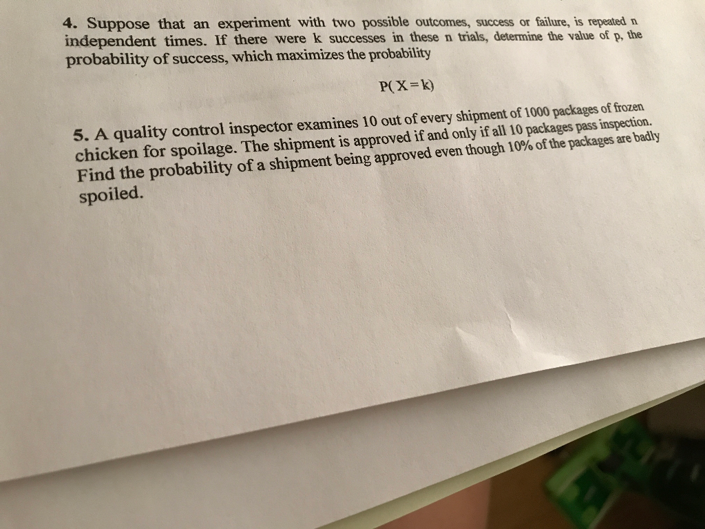 Solved 4. Suppose that an experiment with two possible | Chegg.com