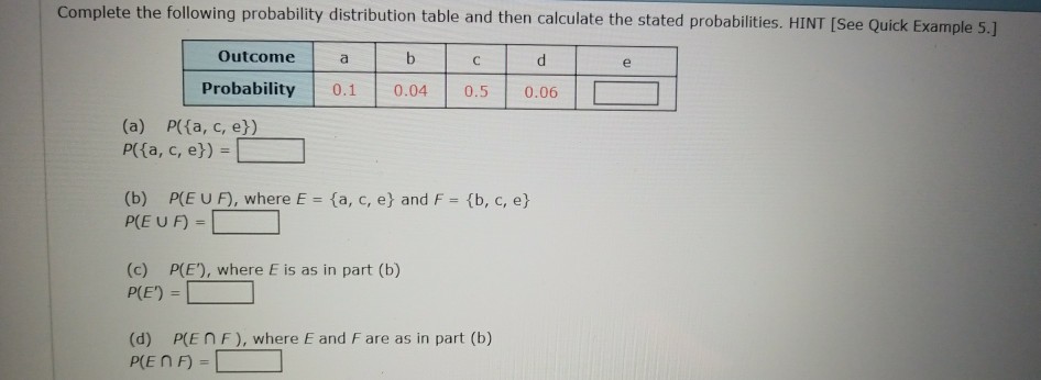 Solved Complete the following probability distribution table | Chegg.com