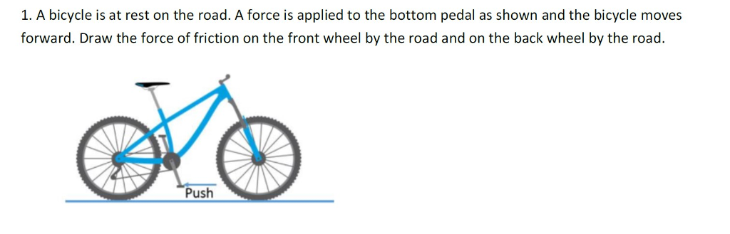Solved 1. A bicycle is at rest on the road. A force is | Chegg.com