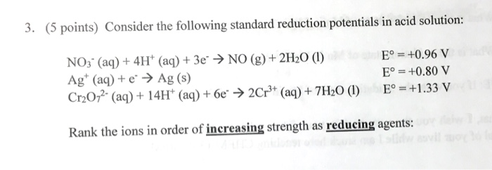 Solved Consider the following standard reduction potentials | Chegg.com