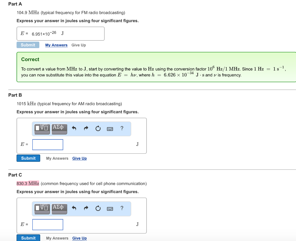 Solved Part A 104.9 MHz (typical frequency for FM radio | Chegg.com