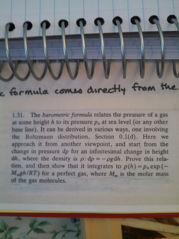 Solved The barometric formula relates the pressure of a gas | Chegg.com