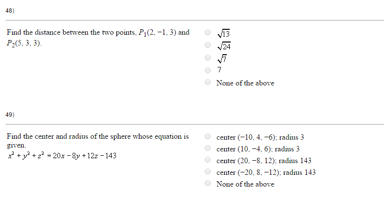 Solved Find the distance between the two points, P1(2, -1, | Chegg.com