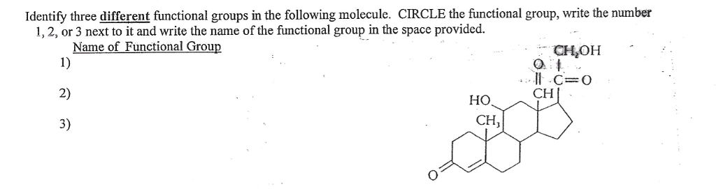 Solved Identify three different functional groups in the | Chegg.com