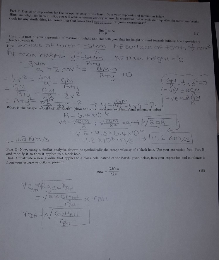 Solved Part F: Derive an expression for the escape velocity | Chegg.com