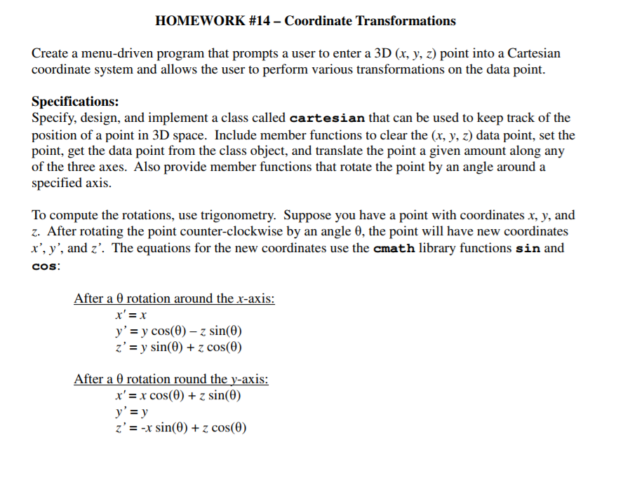 Solved Homework 14 Coordinate Transformations Create A