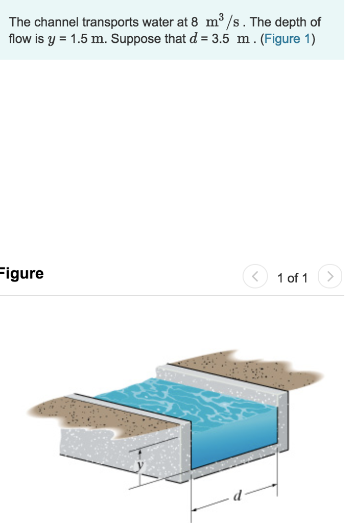 Solved The channel transports water at 8 m3/s. The depth of | Chegg.com