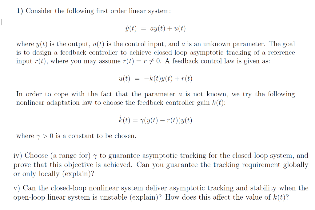 Consider the following first order linear system: | Chegg.com