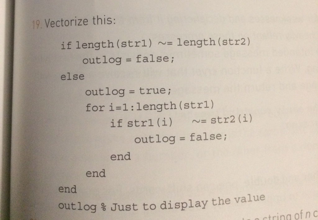 Solved 19. Vectorize this: if length (str1) = length (str2) | Chegg.com