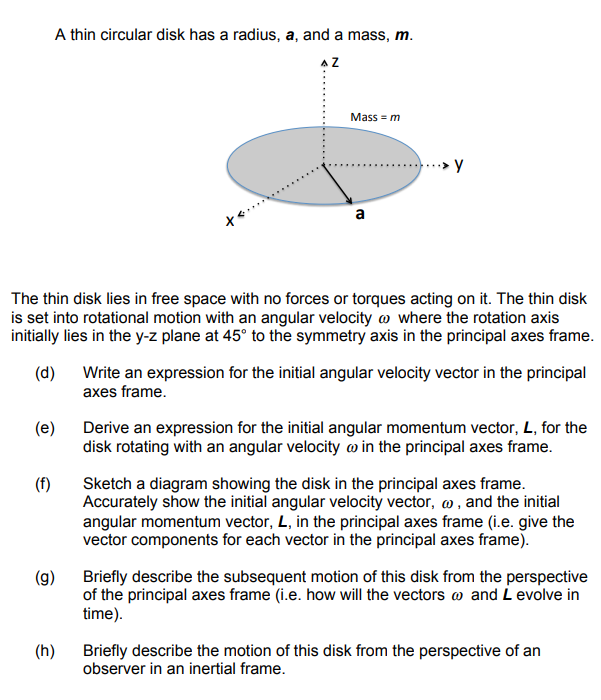 A thin circular disk has a radius, a, and a mass, m. | Chegg.com