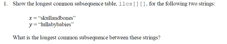 Solved Show the longest common subsequence table, 11cs [] | Chegg.com