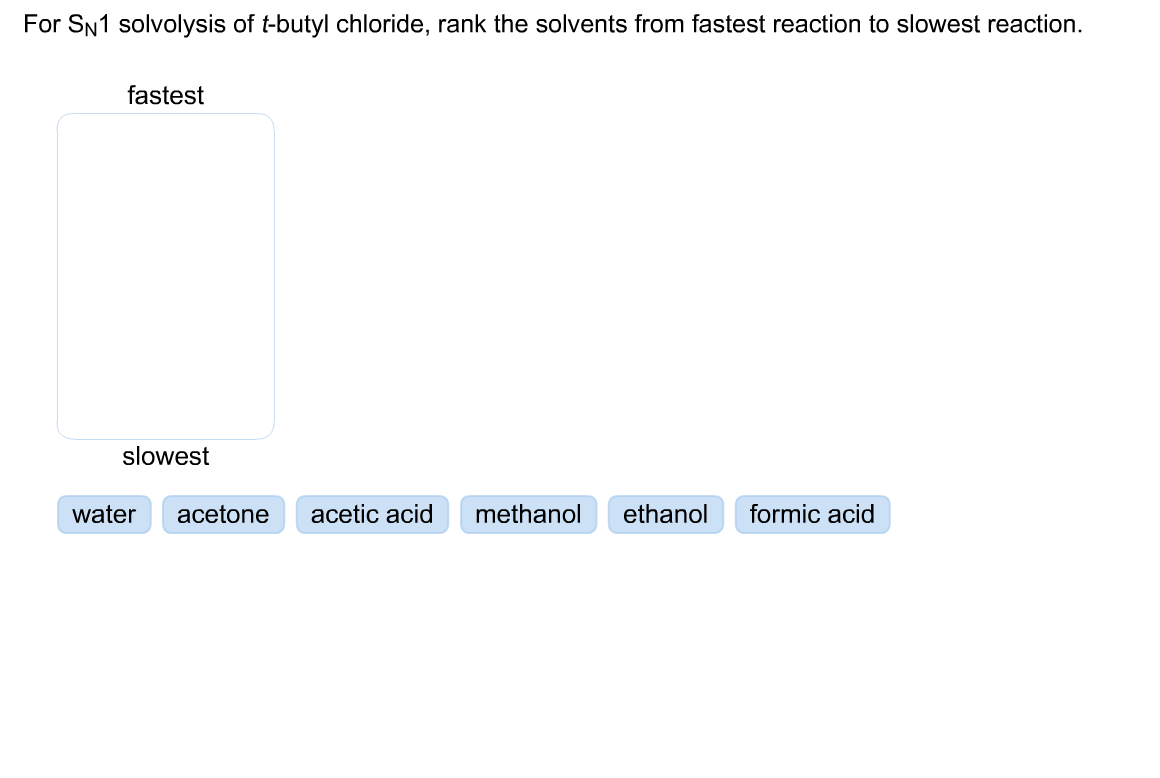 Solved For S_N1 solvolysis of f-butyl chloride, rank the | Chegg.com