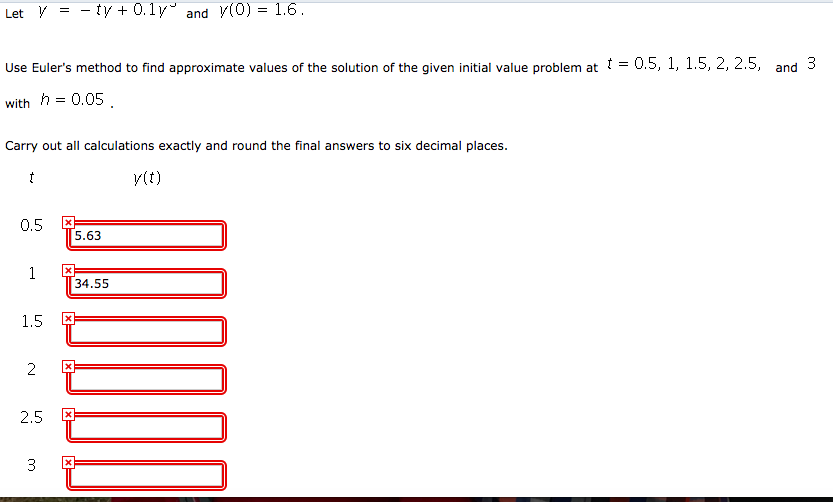Solved Let Y = -tY + 0.1Y^and Y(0) = 1.6. Use Euler's method | Chegg.com
