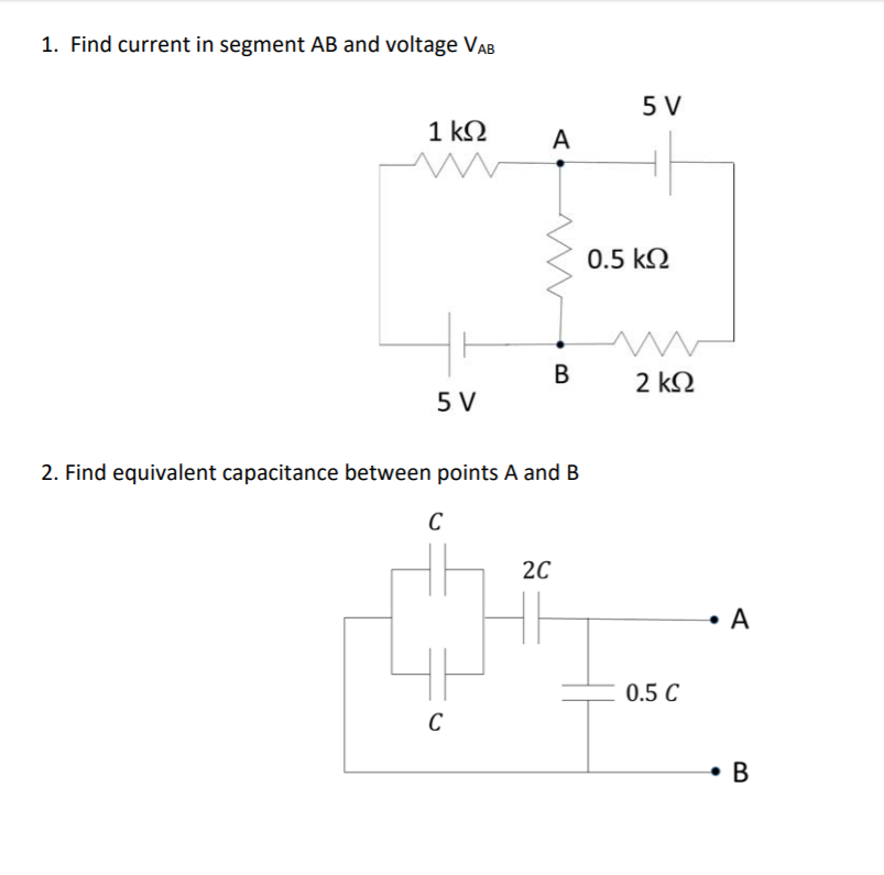 Solved 1. Find current in segment AB and voltage VAB 5 V 0.5 | Chegg.com
