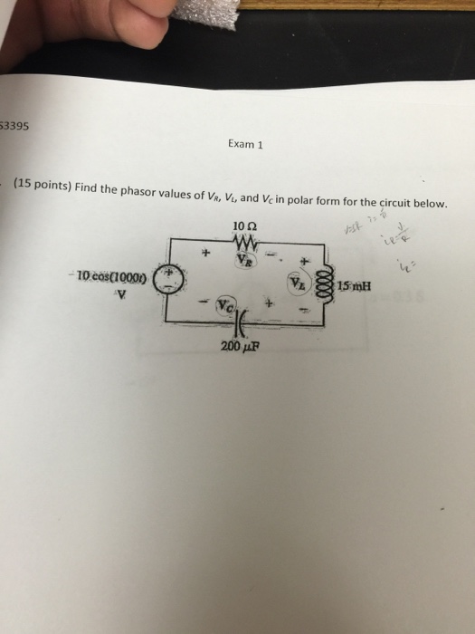 Solved Find the phasor values Vr, Vt and Vc in polar form | Chegg.com