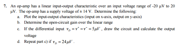 Solved 7. An op-amp has a linear input-output characteristic | Chegg.com