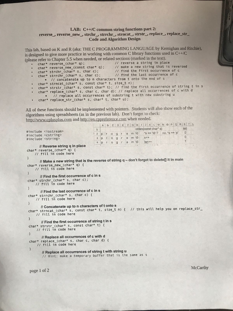 Solved hello, i need help filling in the string functions | Chegg.com