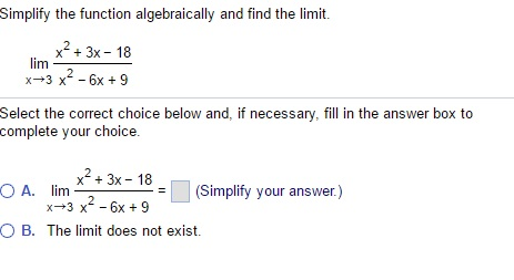 Solved Simplify the function algebraically and find the | Chegg.com