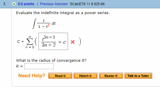 Solved 7. 0/2 points I Previous Answers SCalcET8 11.9.025.MI | Chegg.com