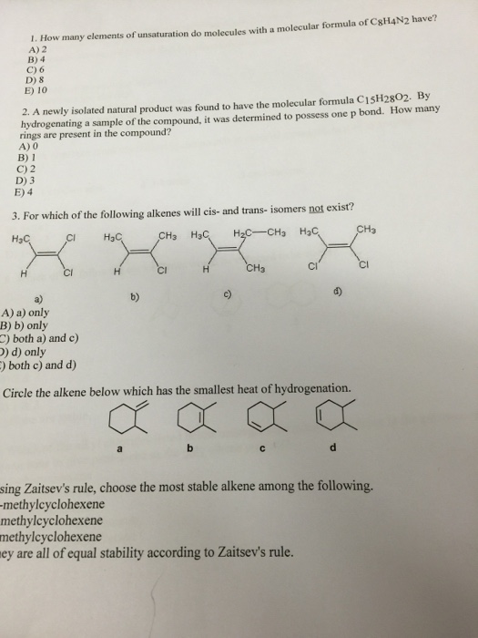 Solved How many elements of unsaturation do molecules with a | Chegg.com