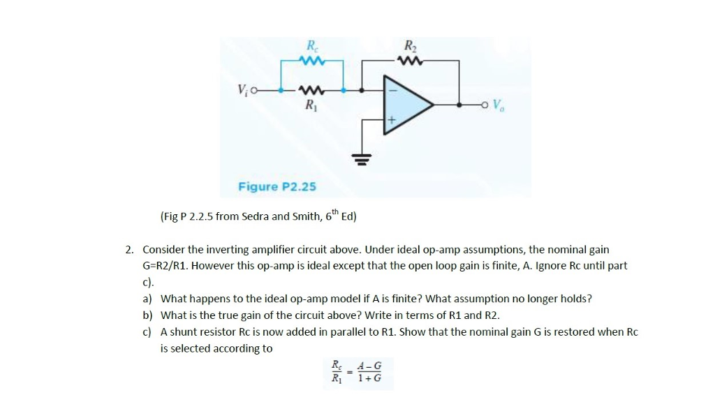 Solved Rc R2 Ri O Vo Figure P2 25 Fig P 2 2 5 From Sedra