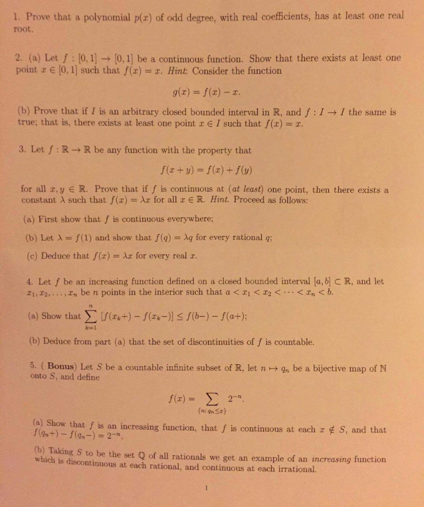 Solved 1. Prove that a polynomial ple) of odd degree, with | Chegg.com