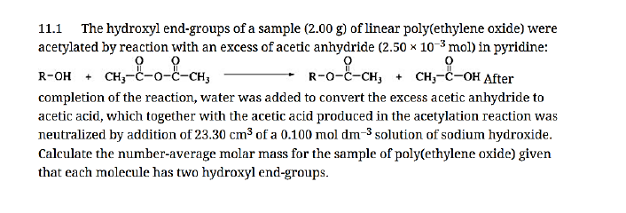 The hydroxyl end groups of a sample (2.00 g) of | Chegg.com