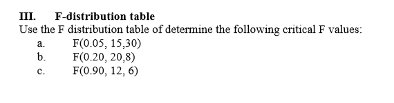 Solved III. F-distribution table Use the F distribution | Chegg.com