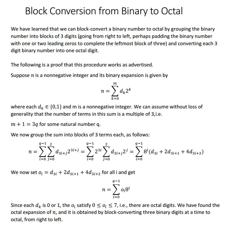 Solved Block Conversion from Binary to Octal We have learned | Chegg.com