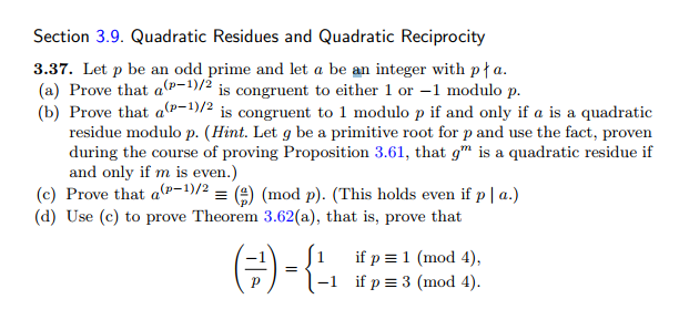 Solved Section 3.9. Quadratic Residues and Quadratic | Chegg.com