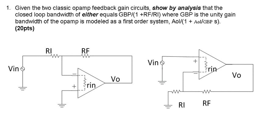 Solved 1 Given The Two Classic Opamp Feedback Gain Circus