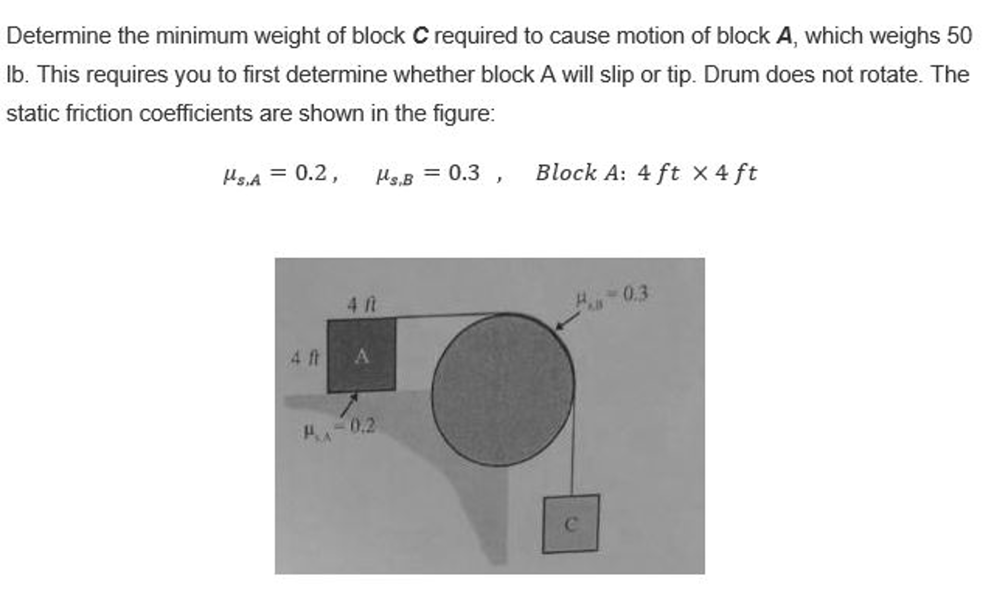 Solved: Determine The Minimum Weight Of Block C Required T... | Chegg.com