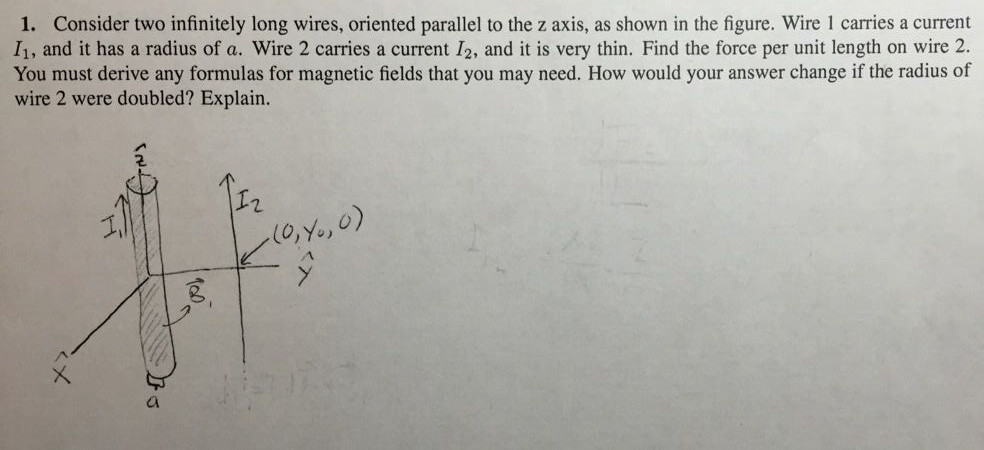 Solved 1. Consider two infinitely long wires, oriented | Chegg.com